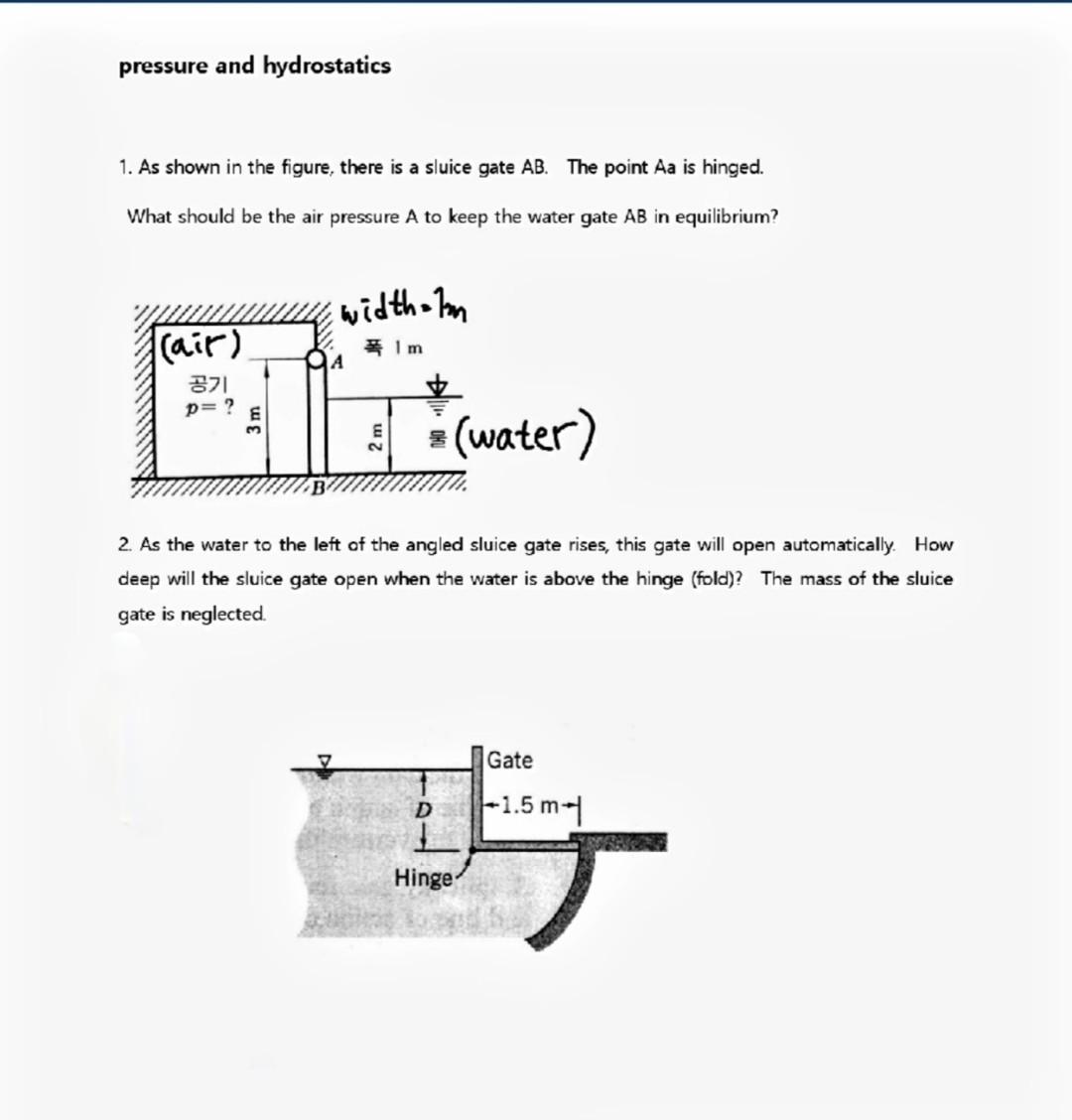 Solved pressure and hydrostatics 1. As shown in the figure, | Chegg.com