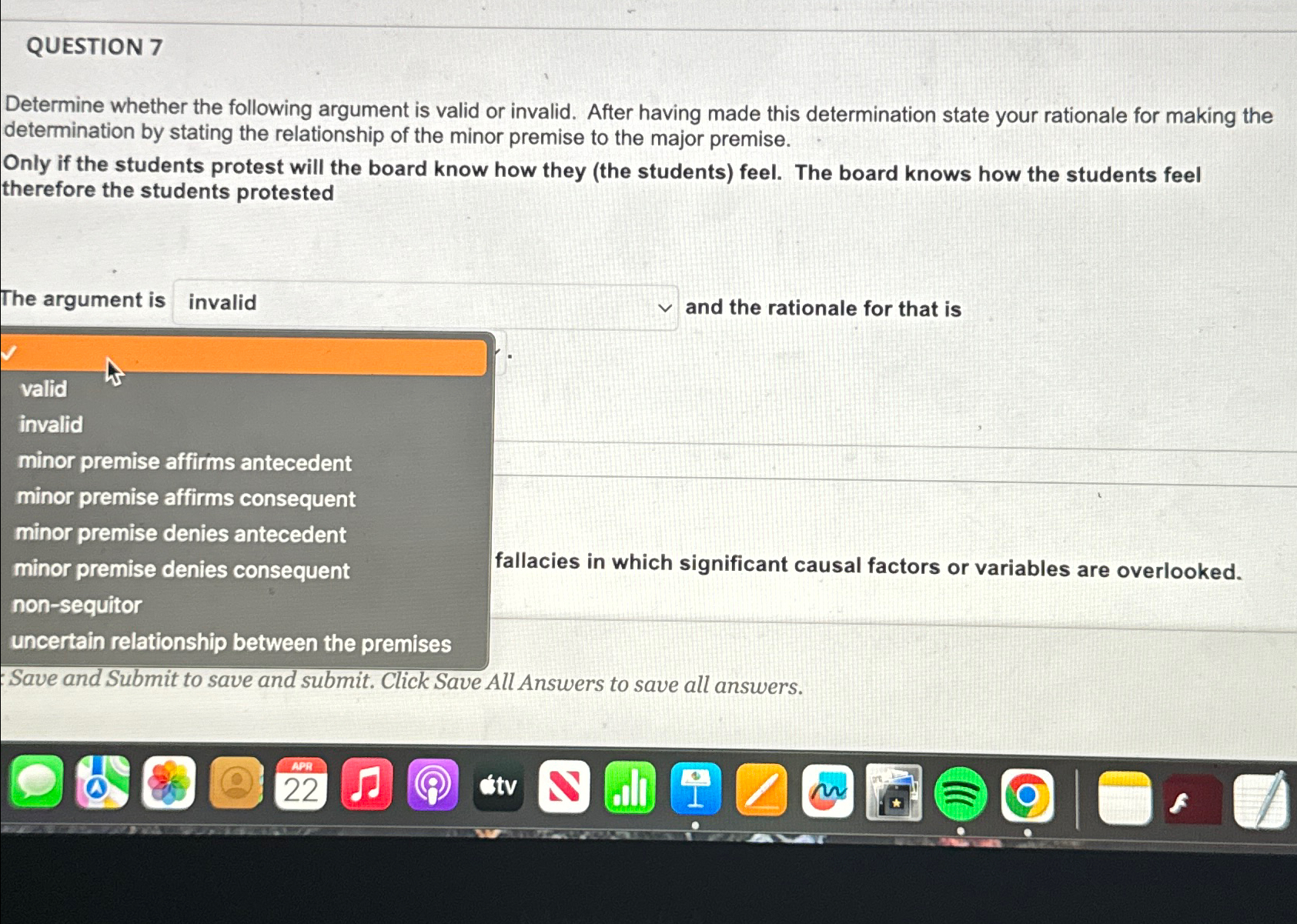 Solved QUESTION 7Determine whether the following argument is | Chegg.com