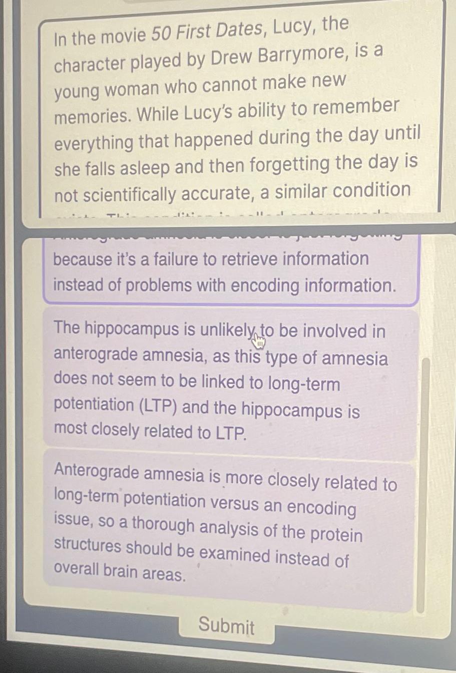 Solved In the movie 50 ﻿First Dates, Lucy, the character | Chegg.com