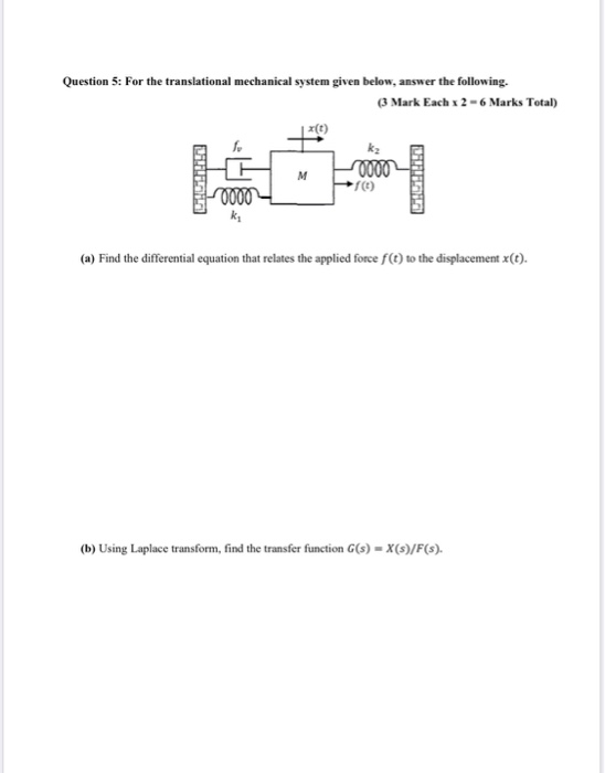 Solved Question 5: For the translational mechanical system | Chegg.com