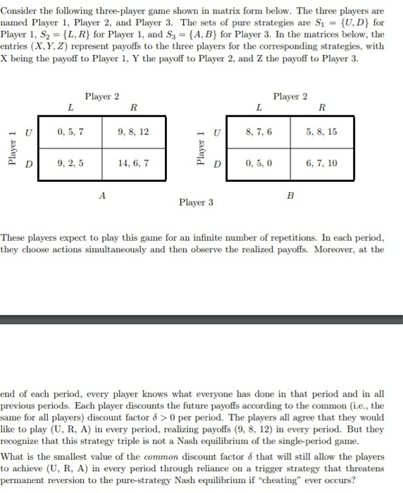 Consider the following three-player game shown in | Chegg.com