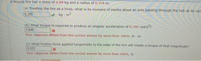 Solved bicycle tire has a mass of 2.64 kg and a radius of | Chegg.com