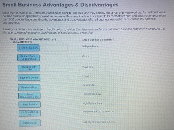 Small Business Advantages & Disadvantages More than | Chegg.com