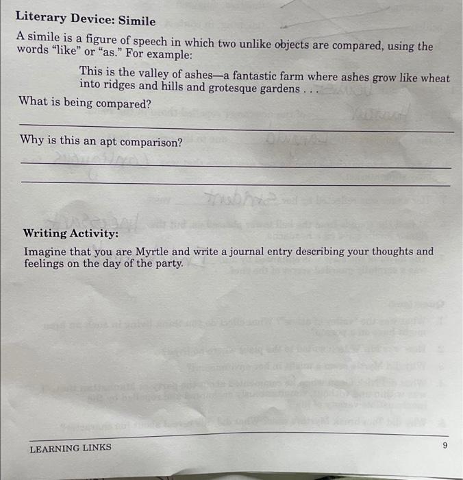 Solved Literary Device: Simile A simile is a figure of | Chegg.com