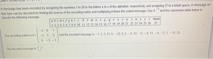 Solved The numbers 1-26 have been assigned to the letters a | Chegg.com