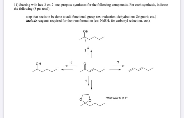 Solved 11) Starting with hex-3-en-2-one, propose syntheses | Chegg.com