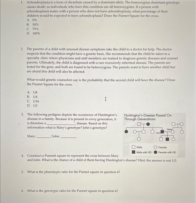 Solved 1. Achondroplasia is a form of dwarfism caused by a | Chegg.com