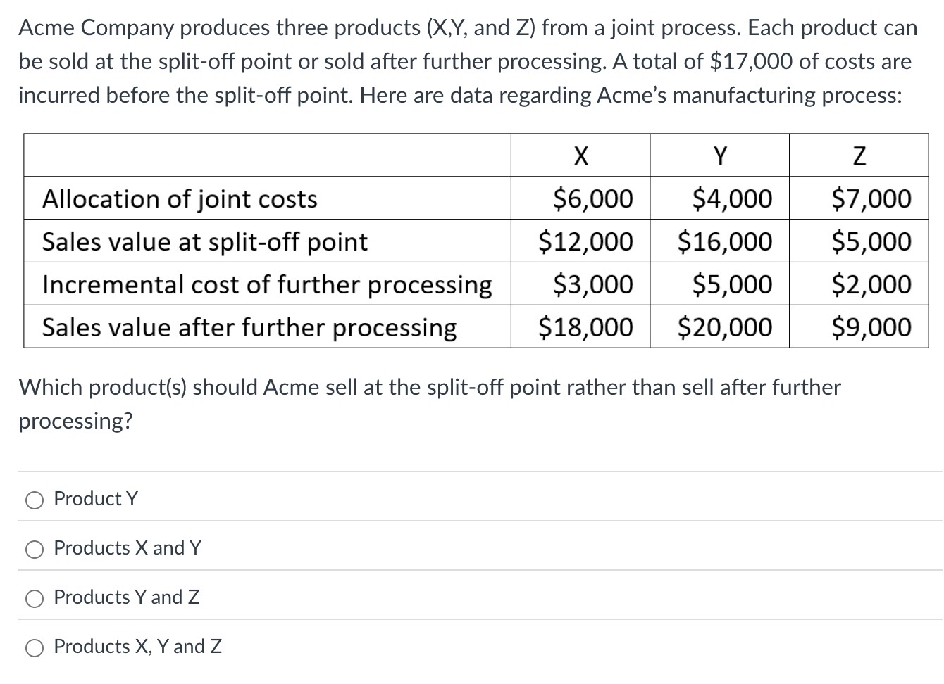 Solved Acme Company produces three products | Chegg.com