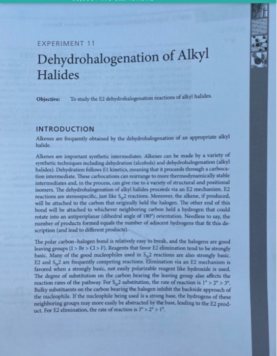 Solved EXPERIMENT 11 Dehydrohalogenation of Alkyl Halides | Chegg.com