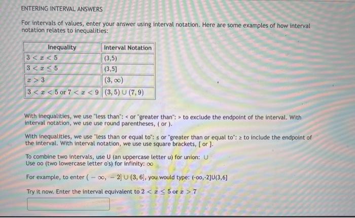 Solved ENTERING INTERVAL ANSWERS For intervals of values, | Chegg.com