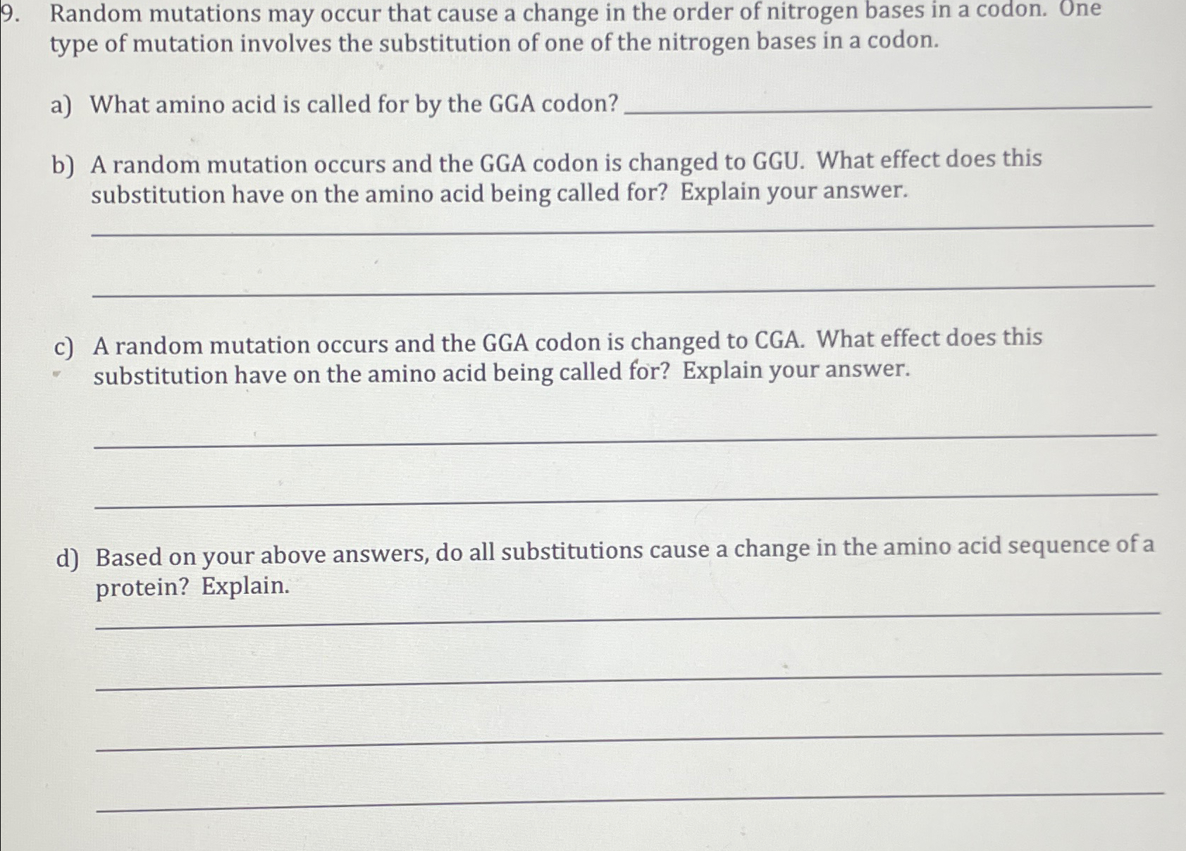 Solved Random mutations may occur that cause a change in the | Chegg.com