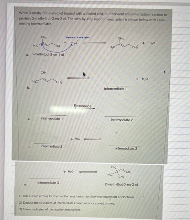 Solved When 3-methylbut-2-en-1-ol treated with a diluted | Chegg.com