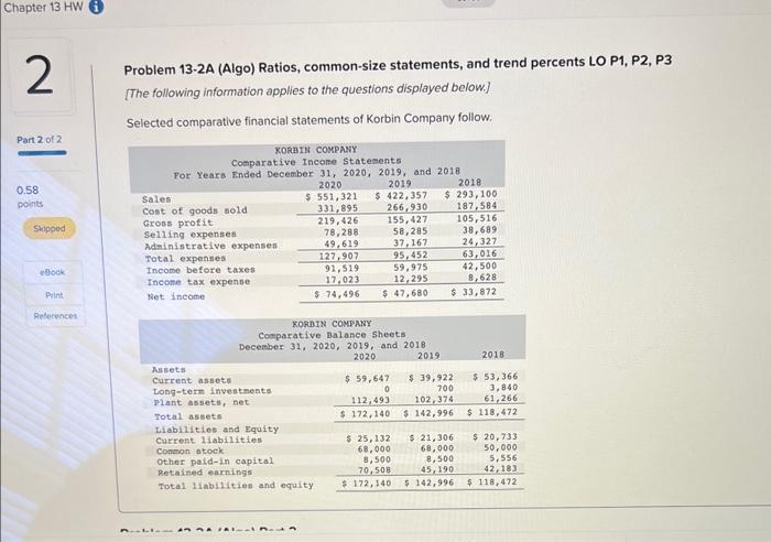 Solved Problem 13-2A (Algo) Ratios, common-size statements, | Chegg.com