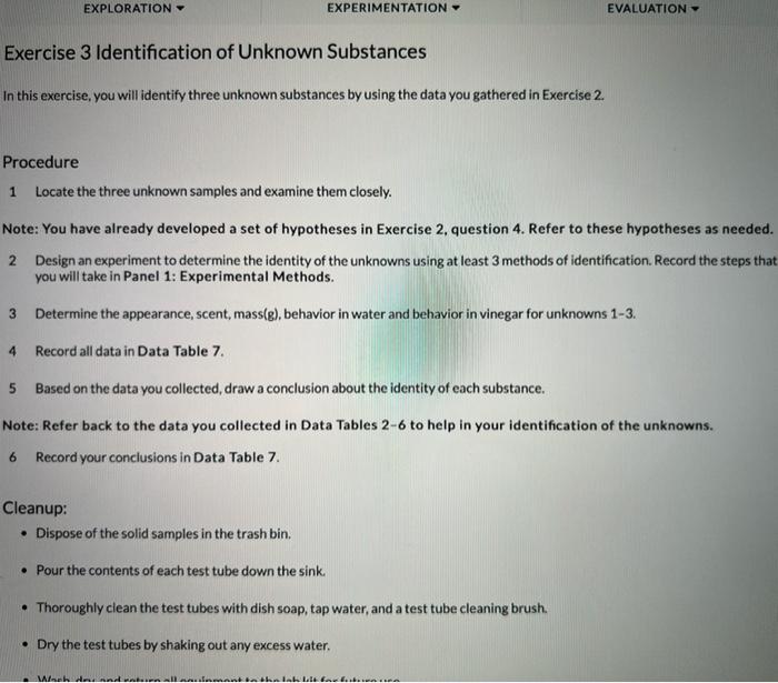 Exercise 3 Identification of Unknown Substances | Chegg.com