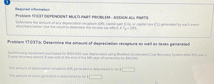 Required information Problem 17.037 DEPENDENT | Chegg.com