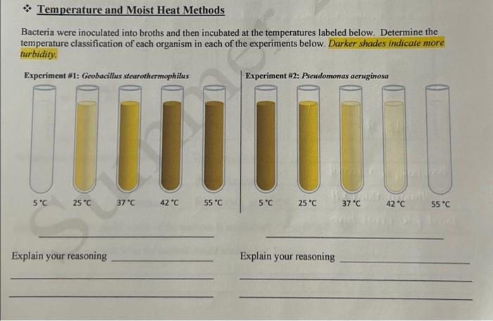 Solved Temperature and Moist Heat Methods Bacteria were | Chegg.com