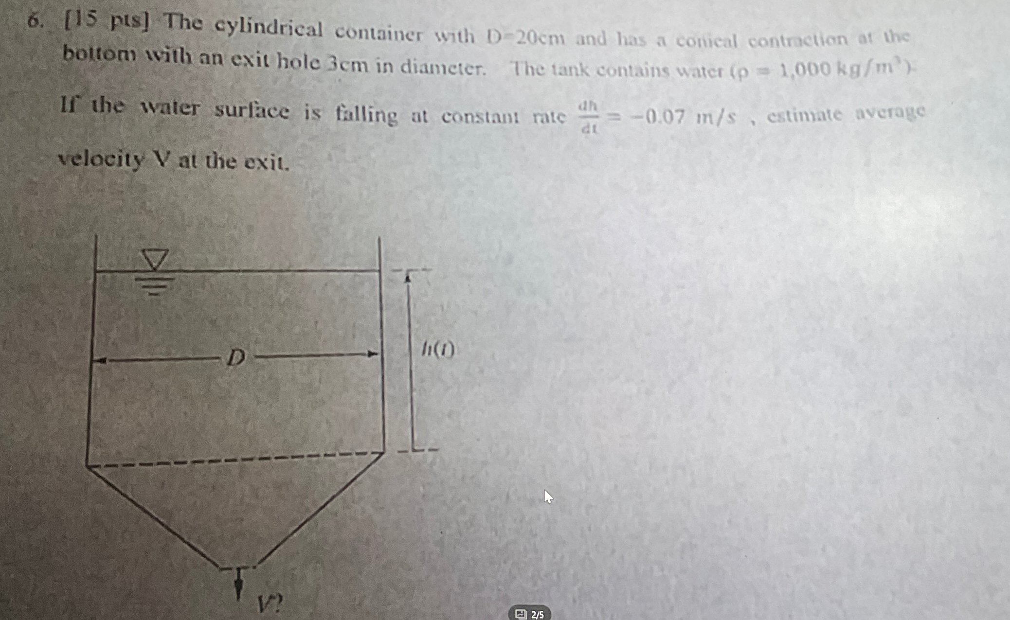 Solved 15pts ﻿The cylindrical container with D-20cm ﻿and has | Chegg.com