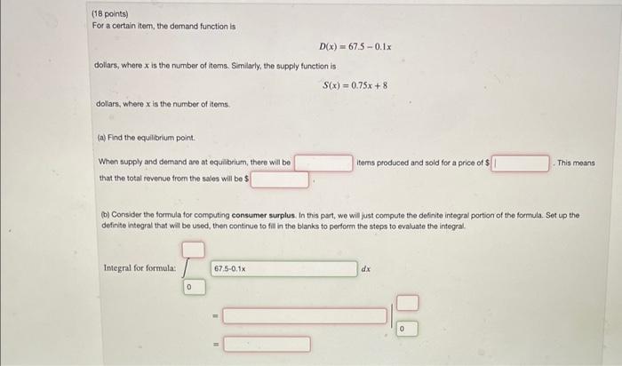 Solved (18 points) For a certain item, the demand function | Chegg.com