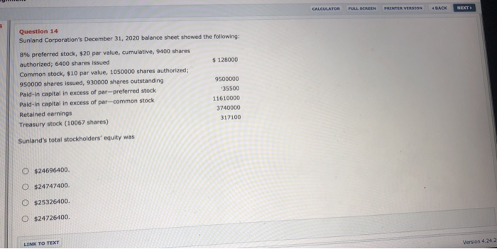Solved CALCULATOR FULL SCREEN PRINTER VERSION BACK NEXT | Chegg.com