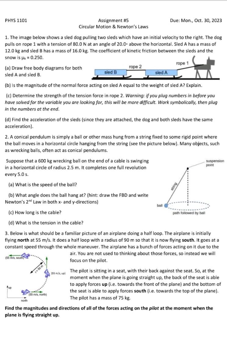 Solved 1. The image below shows a sled dog pulling two sleds | Chegg.com