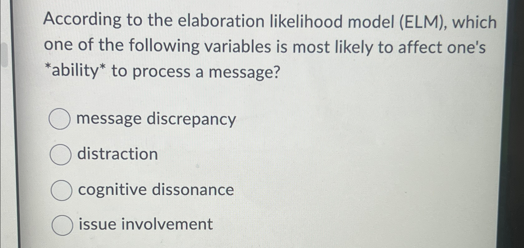 Solved According to the elaboration likelihood model (ELM), | Chegg.com