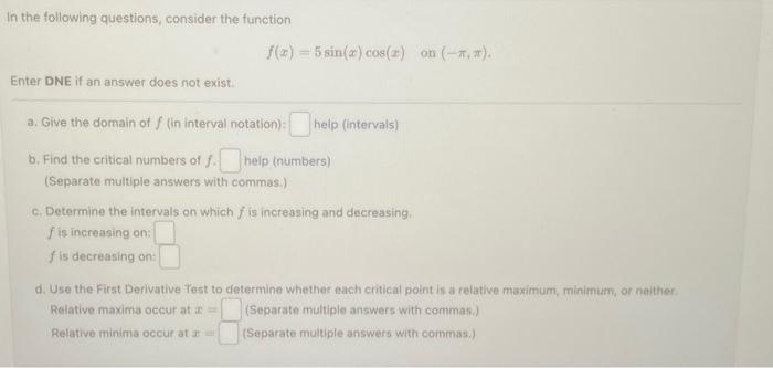 Solved In the following questions, consider the function | Chegg.com