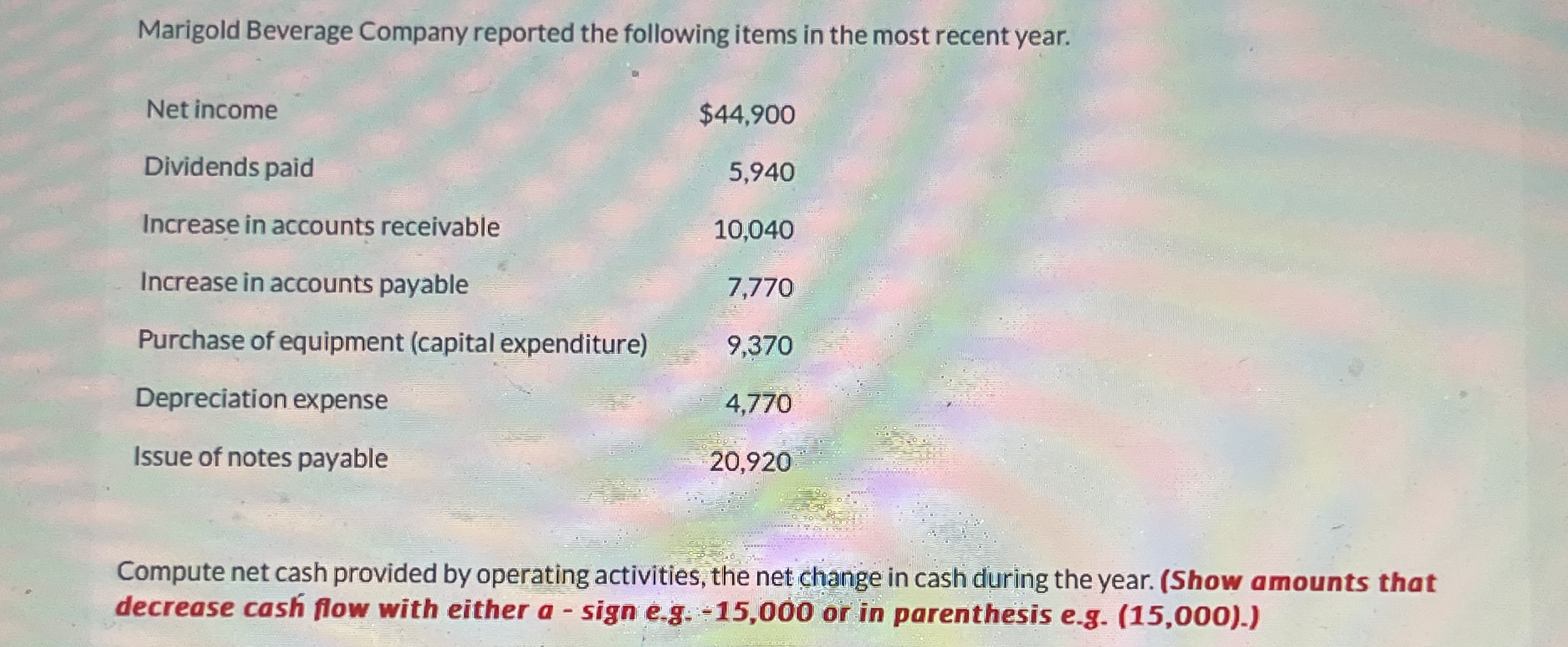 Solved by an EXPERT Marigold Beverage Company reported the following | Chegg.com