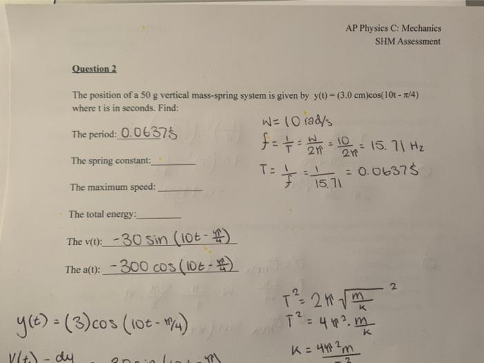 Solved AP Physics C: Mechanics SHM Assessment Question 2 The | Chegg.com