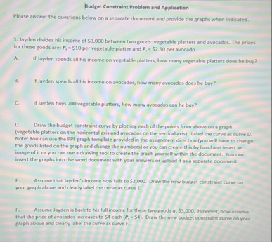 Solved Budget Constraint Problem and ApplicationPlease | Chegg.com