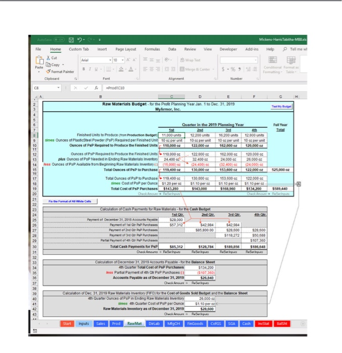 Master Budget Project Inputs (Assumptions) for the | Chegg.com
