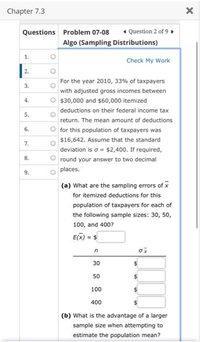 Solved Problem 07-08 Question 2 of 9 Algo (Sampling | Chegg.com
