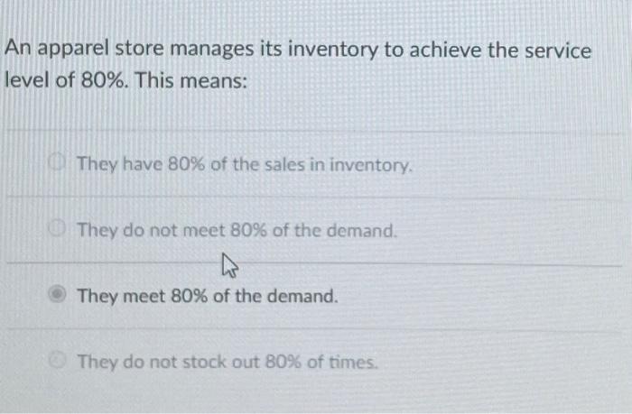 Solved An apparel store manages its inventory to achieve the | Chegg.com