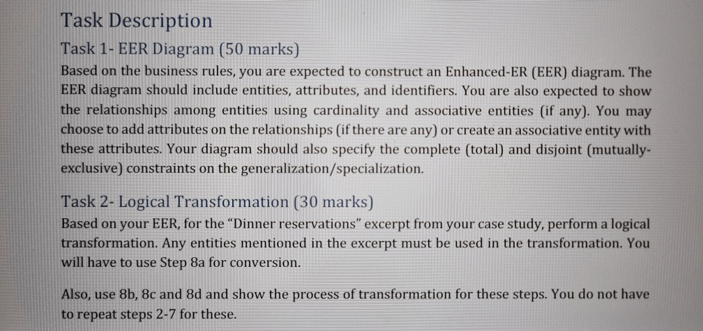 Solved Task Description Task 1-EER Diagram (50 marks) Based | Chegg.com