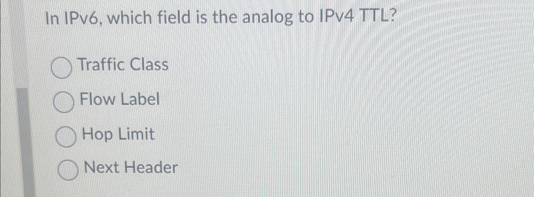 Solved In IPv6, ﻿which field is the analog to IPv4 | Chegg.com