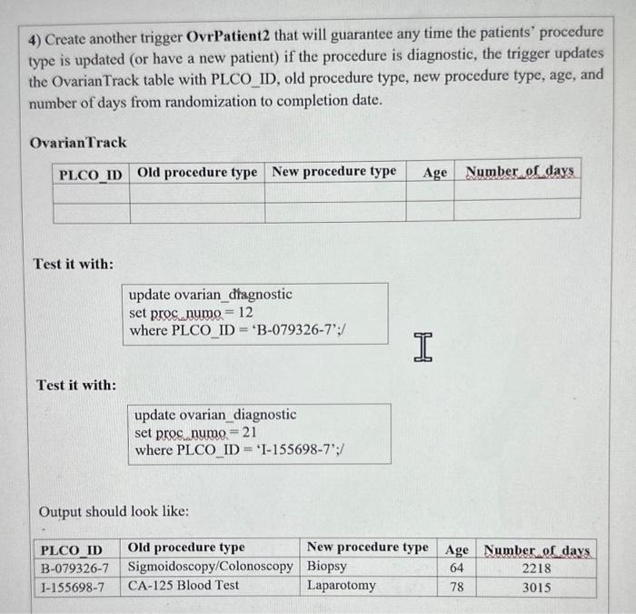 Solved 4) Create another trigger OvrPatient2 that will | Chegg.com