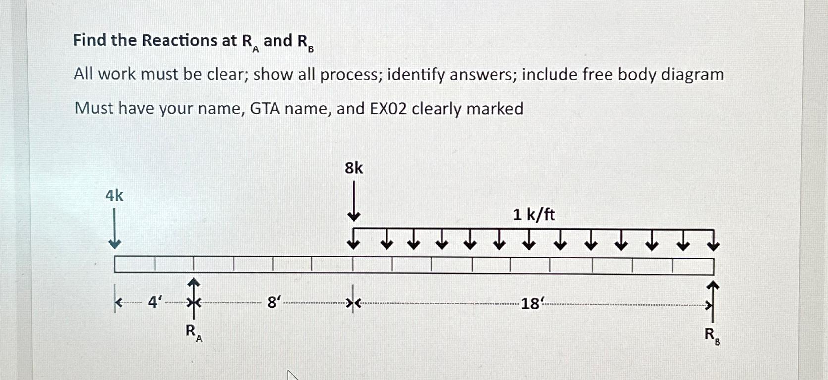 Solved Find the Reactions at RA ﻿and RBAll work must be | Chegg.com