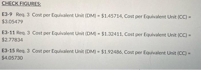Solved CHECK FIGURES: E3-9 Req. 3 Cost per Equivalent Unit | Chegg.com