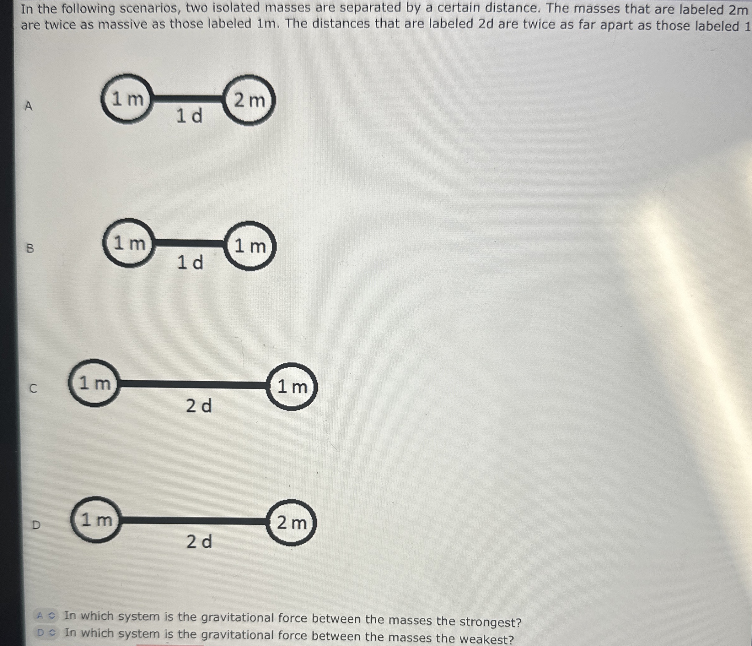 Solved In the following scenarios, two isolated masses are | Chegg.com