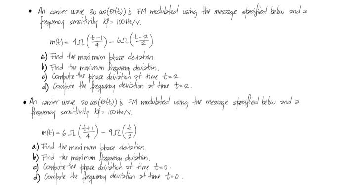 Solved • An coniec wave 30 cos(alt)) is FM modubled using | Chegg.com