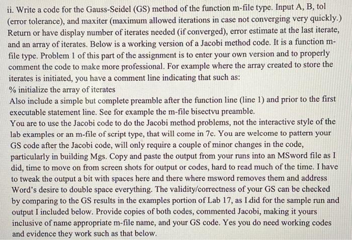 Solved ii. Write a code for the Gauss-Seidel (GS) method of | Chegg.com
