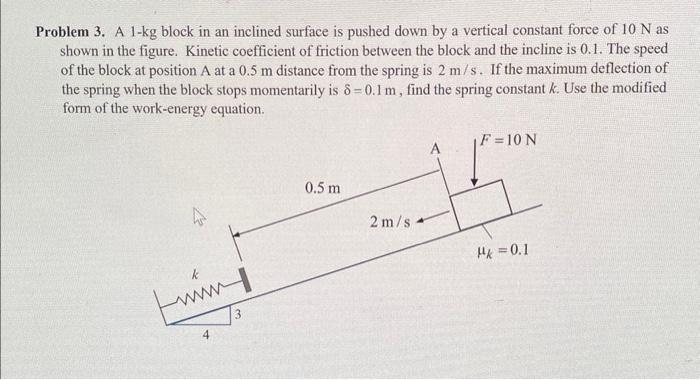 Solved Problem 3. A 1-kg block in an inclined surface is | Chegg.com