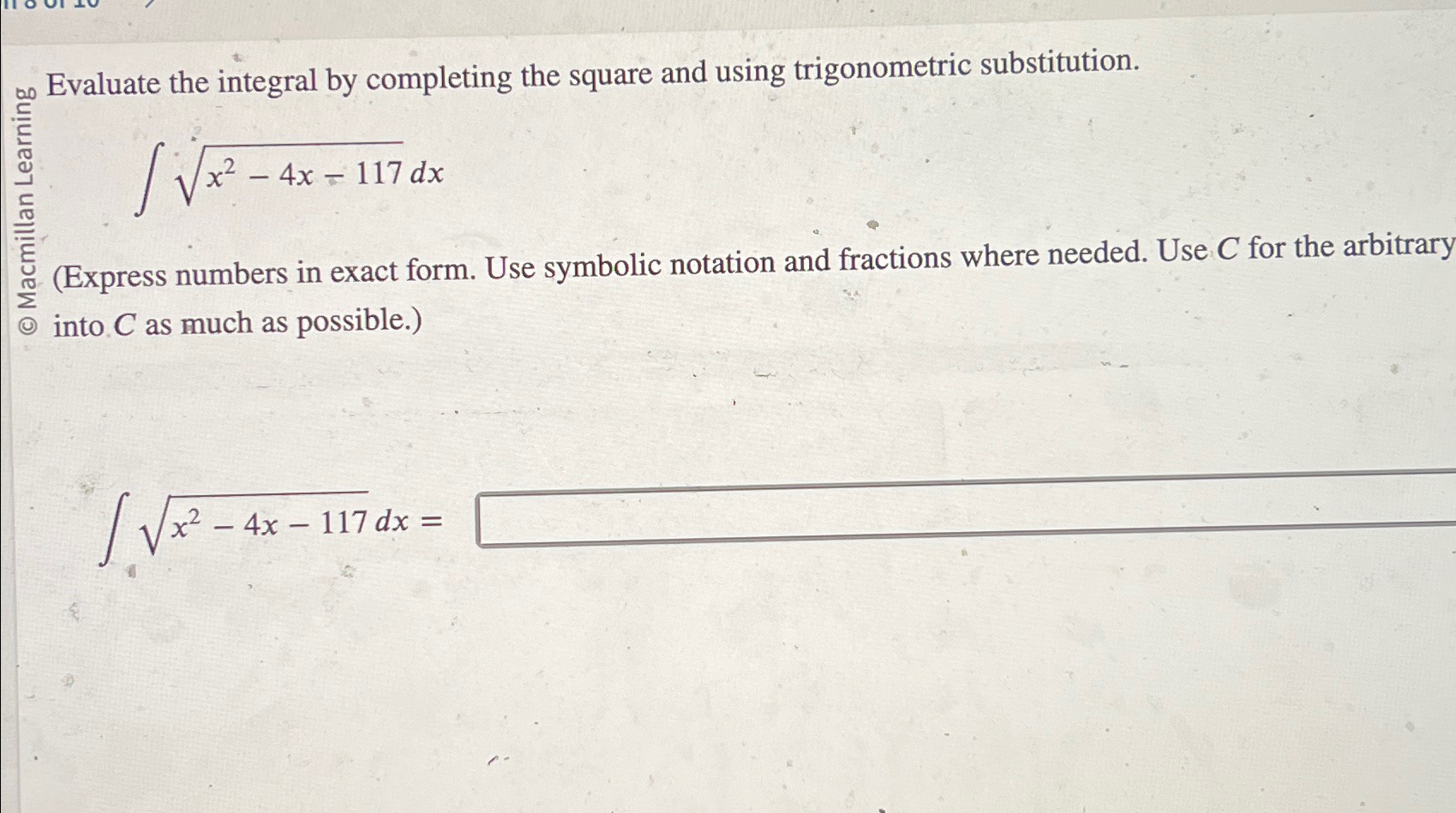 Solved Evaluate the integral by completing the square and | Chegg.com