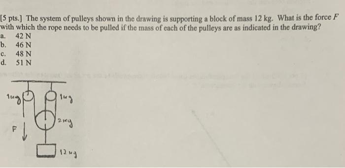 Solved [5pts.] The system of pulleys shown in the drawing is | Chegg.com
