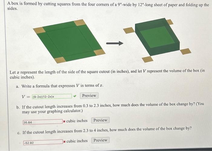 Solved A box is formed by cutting squares from the four | Chegg.com