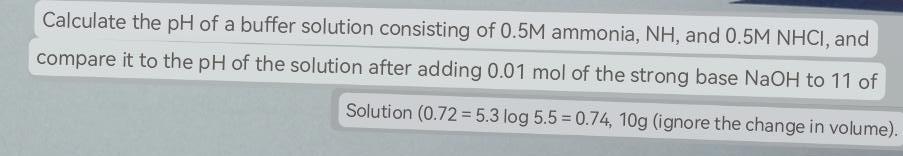 Solved Calculate the pH of a buffer solution consisting of | Chegg.com