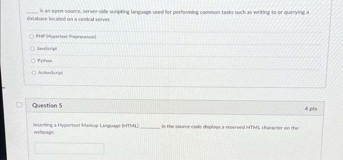 Solved is an open source, server-side scripting language | Chegg.com