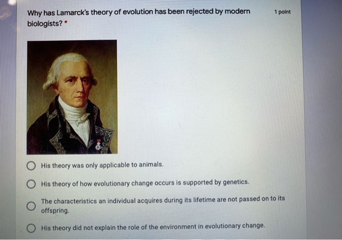 Solved 1 point Why has Lamarck's theory of evolution has | Chegg.com