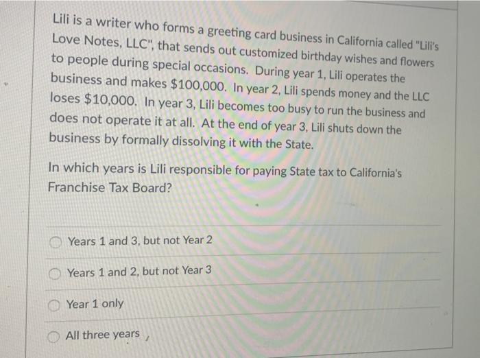 Solved Lili is a writer who forms a greeting card business | Chegg.com