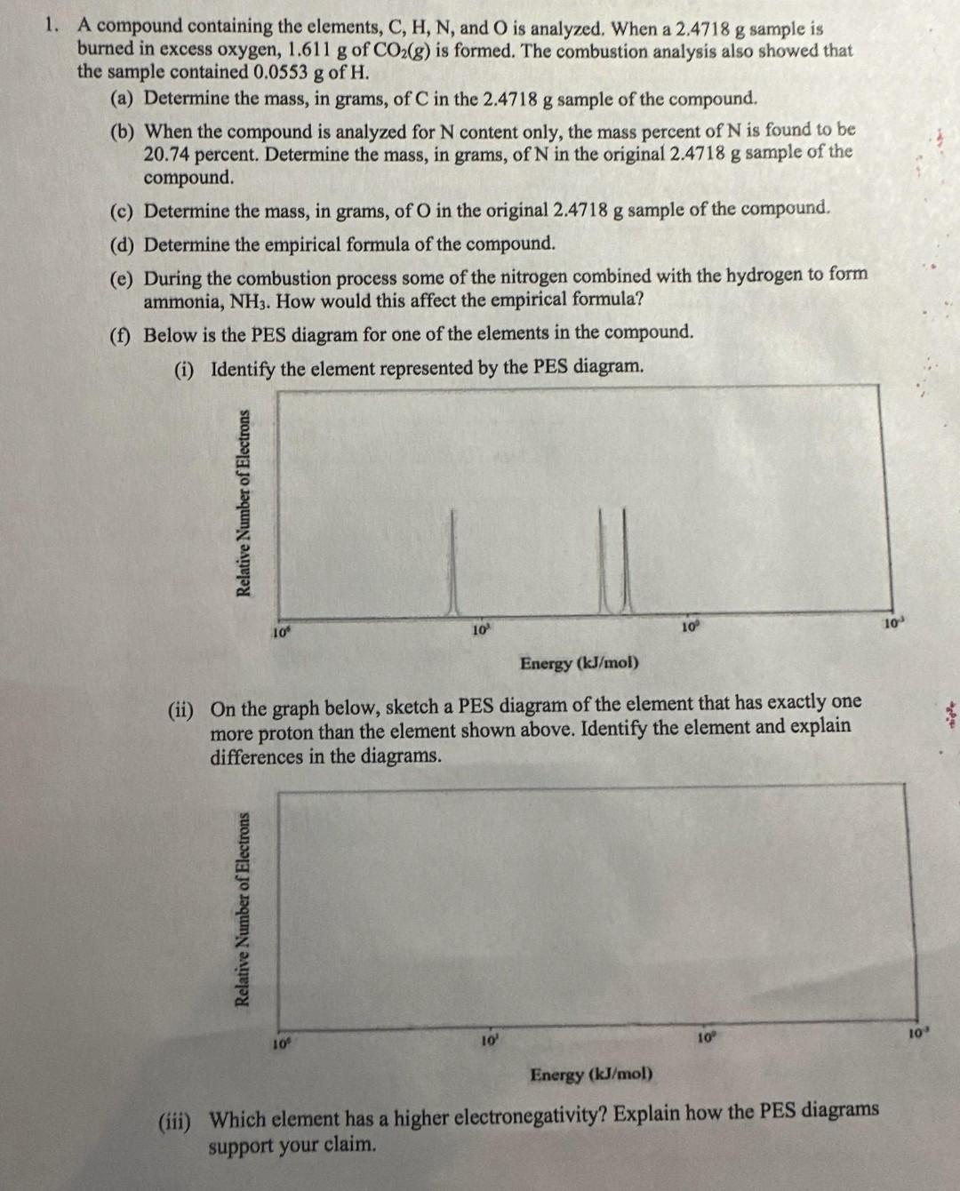 Solved 1. A compound containing the elements, C,H,N, and O | Chegg.com