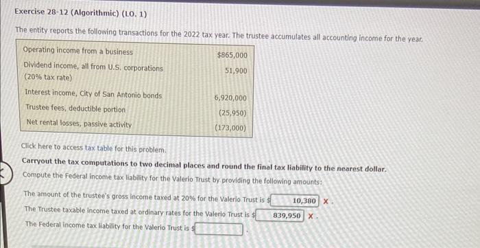 Solved Exercise 28-12 (Algorithmic) (LO. 1) The entity | Chegg.com